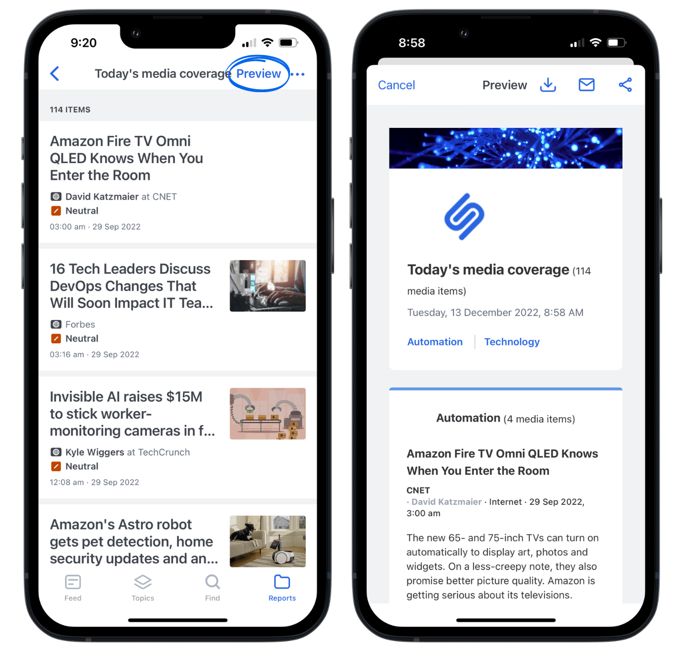 Isentia App: Reports